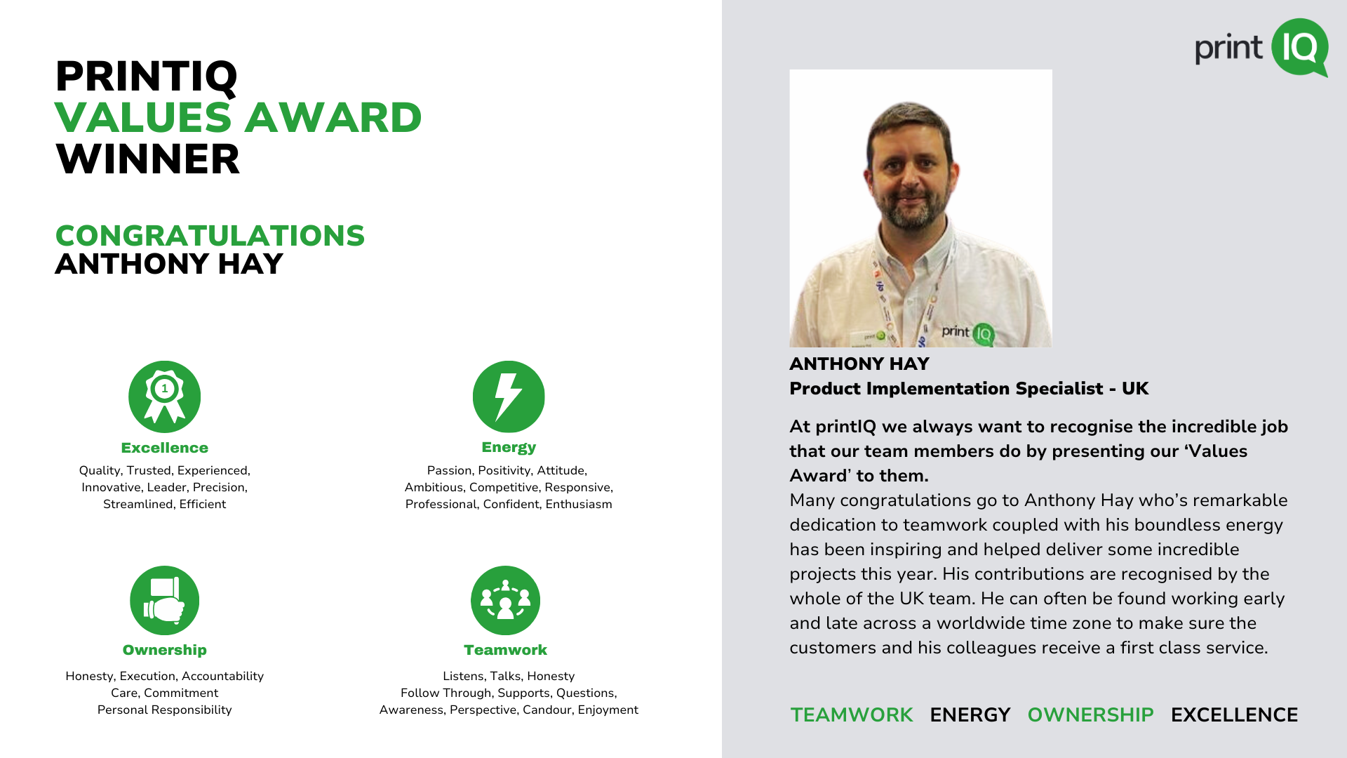 printIQ Values Award Winner - congrats ANTHONY HAY